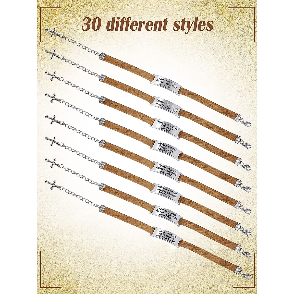 WILLBOND 30 Pcs Inspirational Message Leather Bracelet for Women Christian Engraved Ornament Jewelry Gift Religious Gifts for Women Motivational Quotes Women's Wrap Bracelets(Religion Style)