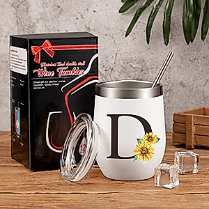 Zopeal Funny Personalized Coffee Mug Cup with Initials, Monogrammed Gift for Women Mom Teacher Birthday Christmas Wedding, 12 oz Stainless Steel Wine Tumbler with Brush Straw Gift Box(D)