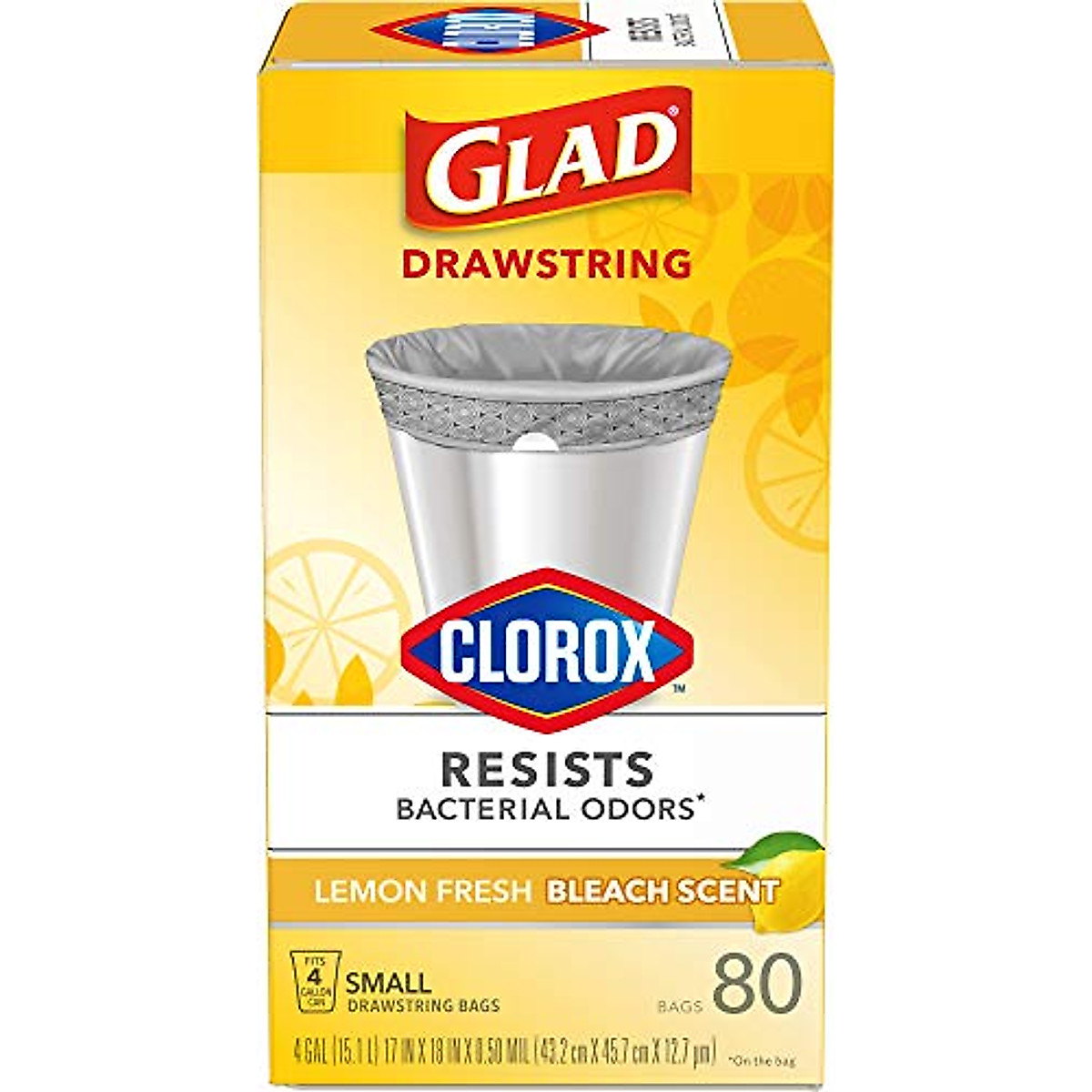 GLAD Small Kitchen Trash Bags, - 4 Gallon Trash Bag for Kitchen, Lemon Fresh Bleach Scent, Odor Eliminator, Leak Protection, 80 Count