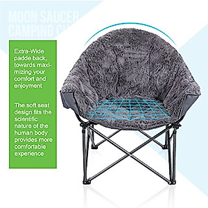 ALPHA CAMP Plush Moon Saucer Chair with Carry Bag - Supports 350 LBS, Gray