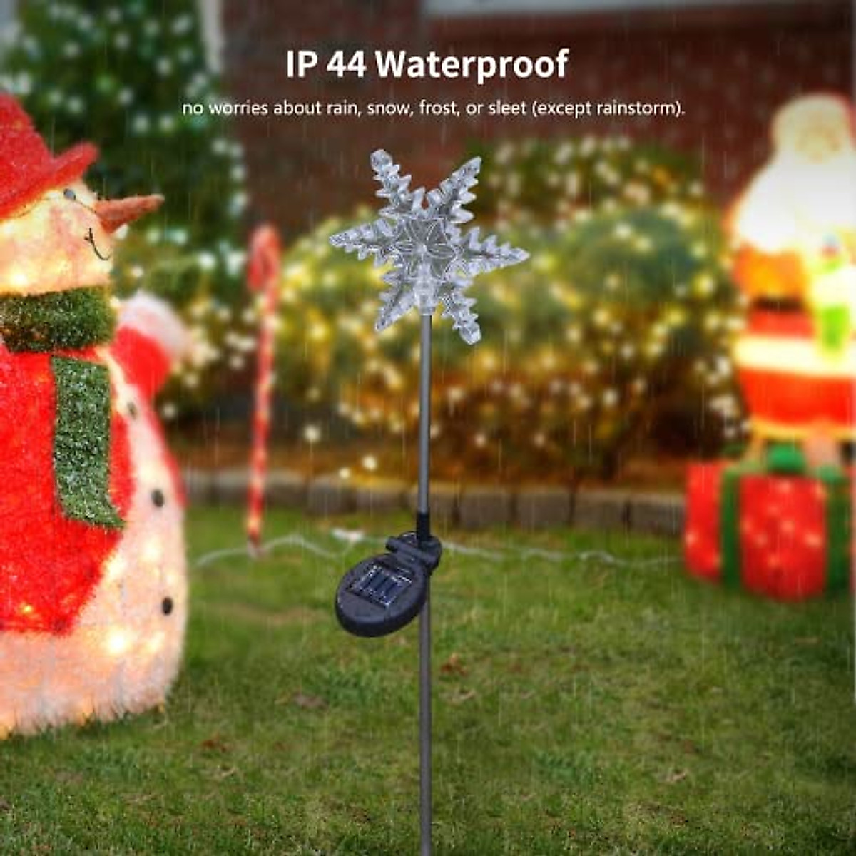 Glintoper 4 Pack Solar Christmas Snowflakes Figurine Lights, Outdoor Solar Powered Snowflake Decorative Lights with Garden Stakes, Warm White LED Xmas Lighting Yard Stake for Path Lawn Patio Decor