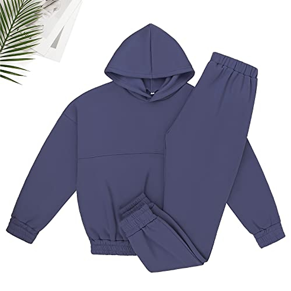 KYLASIEN Women's Solid Color Hoodies Tracksuit Set Casual V Neck Long Sleeve Sweatshirts Winter Warm Long Pant Two Piece Sets Oversized Loungewear Workout Athletic Tracksuit Outfift