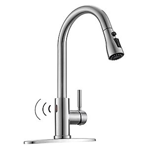 WEWE Touchless Kitchen Faucet with Pull Down Sprayer - Single Handle Kitchen Faucets Smart Motion Sensor Stainless Steel Brushed Nickel Sink Faucet