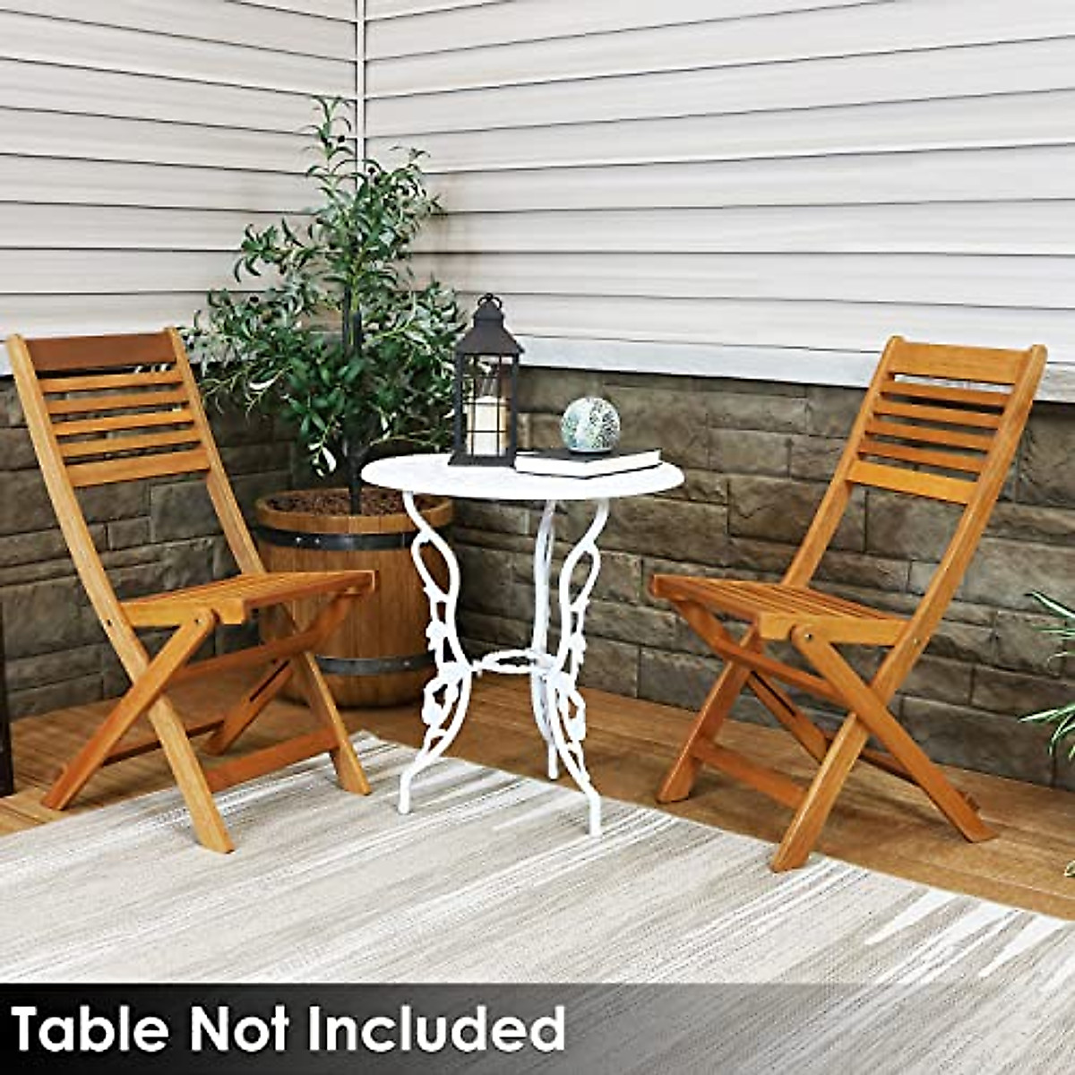 Sunnydaze Meranti Wood Outdoor Folding Patio Chairs - Set of 2 - Outside Wooden Bistro Furniture for Lawn, Deck, Balcony, Garden and Porch - Teak Oil Finish
