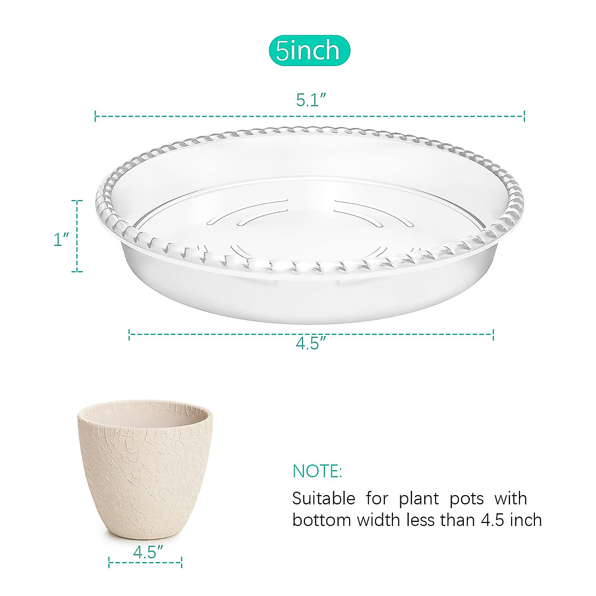 FUTED 6 pack 5 Inch Clear Plant Saucer, Durable Plastic Plant Trays for Indoor, Round Flower Plant Pot Saucer, Sturdy Plant Water Catcher Tray