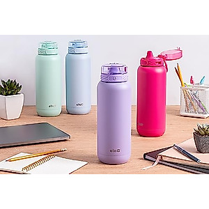 Ello Cooper Vacuum Insulated Stainless Steel Water Bottle with Soft Straw and Carry Loop, Double Walled, Leak Proof, Lilac, 32oz