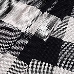 SEEKSEE Cotton Buffalo Plaid Rug 3'x 5' Black and White Hand Woven Checked Rug Washable Doormats Indoor Outdoor Rugs for Layered Front Door Mats, Porch, Kitchen, Farmhouse, Entryway