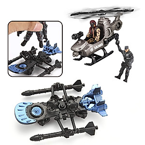 JOYIN 9 Pcs Boys Military Toy Play Set with Realistic Watchtower, Military Tank Toy, Mini Helicopter, Fancy Sci-fi Jet Board, Army Men Toy Soldiers Action Figures, Kids Fun Imaginative Play Toy Gifts