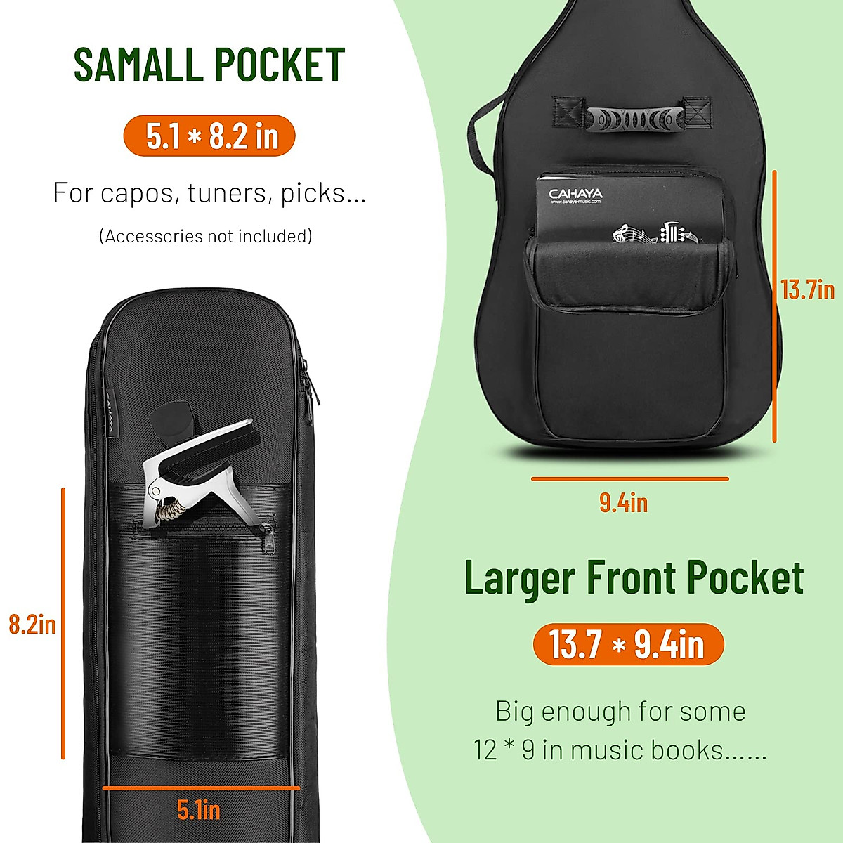 CAHAYA Bass Guitar Bag Gig Bag 0.3in Padding Black Padded Backpack Soft Electric Bass Case Green CY0292