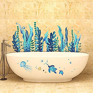5 Sheets 3D Under The Sea Seaweed Wall Decals Sea Turtles Wall Stickers Ocean Grass Jellyfish Fish Removable Vinyl Wall Sticker for Kids Baby Bedroom Bathroom Living Room Wall Decor (Classic Style)