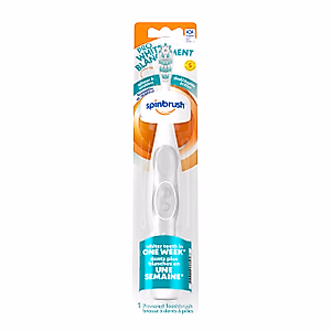 Spinbrush PRO WHITEN Battery Powered Toothbrush, Soft Bristles, 1 Count, Rose Gold or Silver (Colors May Vary)