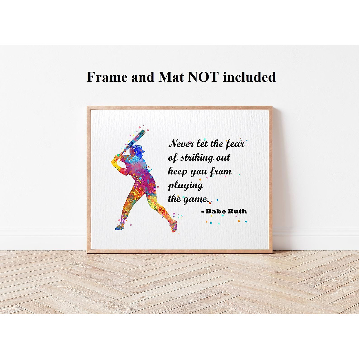 Dignovel Studios 8X10 Unframed Baseball Practice Never Let the Fear of Striking Out Quotes Watercolor Art Print Inspirational Wall Art Housewarming Office Home Decor DN554