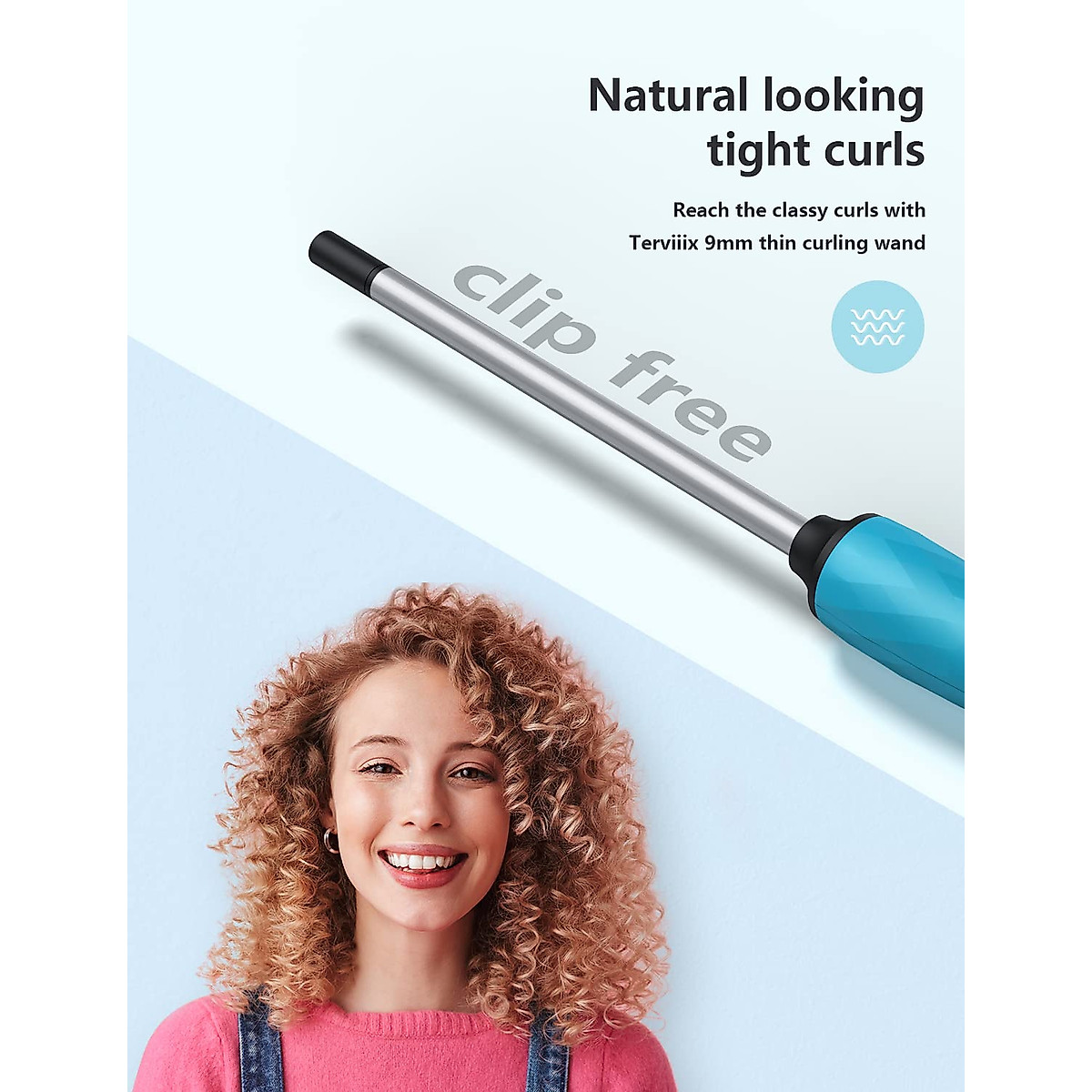 Terviiix Small Barrel Curling Iron Wand, 3/8 Inch Thin Curling Wand Iron for Short & Long Hair, Argan Oil and Keratin Infused Ceramic Tiny Curler with Digital Adjustable Temperature & Auto-Off, 9mm