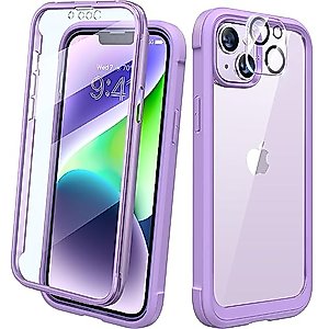 Diaclara Designed for iPhone 14 Case, Full Body Rugged Case with Built-in Touch Sensitive Anti-Scratch Screen Protector, with Camera Lens Protector for iPhone 14 6.1" (Peri Purple)