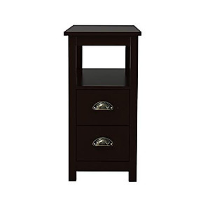 CEMKAR End Table Narrow Nightstand with Two Drawers and Open Shelf Bedside Table, Small Side Table End Table Next to The Sofa,for Bedroom Living Room (Brown)