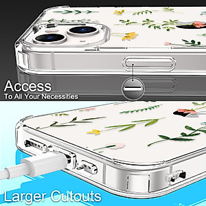 GiiKa for iPhone 13 Case with Screen Protector, Clear Full Body Protective Floral Girls Women Shockproof Hard Case with TPU Bumper Cover Phone Case for iPhone 13, Grass Flowers
