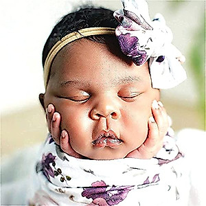 Baby Swaddle Blanket Newborn Girl Swaddle and Headband Set Purple Flowers Floral Print Wrap Shower Gift