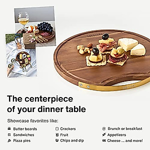 Vintorio Wooden Cheese Board - Round 12" Serving Plate with Handle for Meat, Snacks, Fruit, Desserts, and Charcuterie