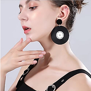 Old School Vinyl Records Dangle Earrings, 1950's Rock 'N' Roll Women's Vinyl Record Earrings for Retro 50's Disco Party Statement Jewelry (A black)