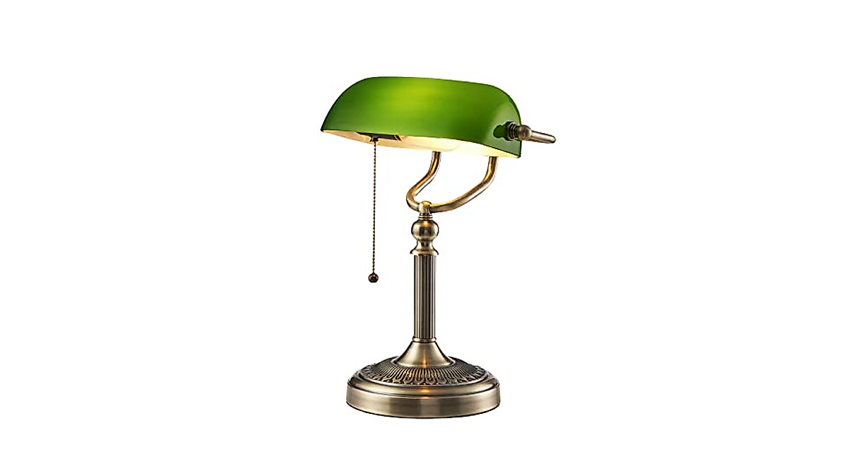 Classic Green Glass Bankers Desk Lamp - Pull Chain Switch