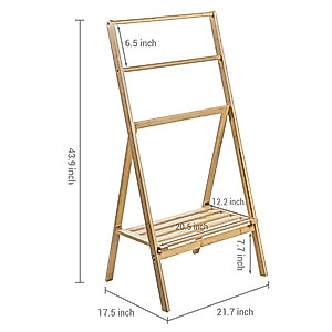 MyGift 43 Inch Light Brown Solid Bamboo Freestanding Towel Rack, Bathroom Folding Towel Drying Stand with Bottom Storage Shelf