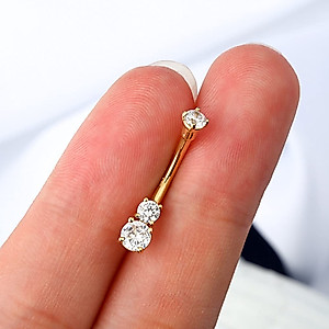 OUFER 14K Solid Gold Belly Navel Button Ring Clear 5A Cubic Zirconia Design Belly Rings Piercing Jewelry