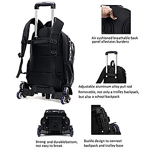 Boys Geometric-Print Rolling Backpack Kids Luggage School Bag Trolley Bookbag Rucksack with Wheels