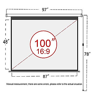 BBSJ 100" Motorized Electric Projector Screen 16:9 4K 3D Ready Wall Mounted with 12V Trigger Remote for Home Theater