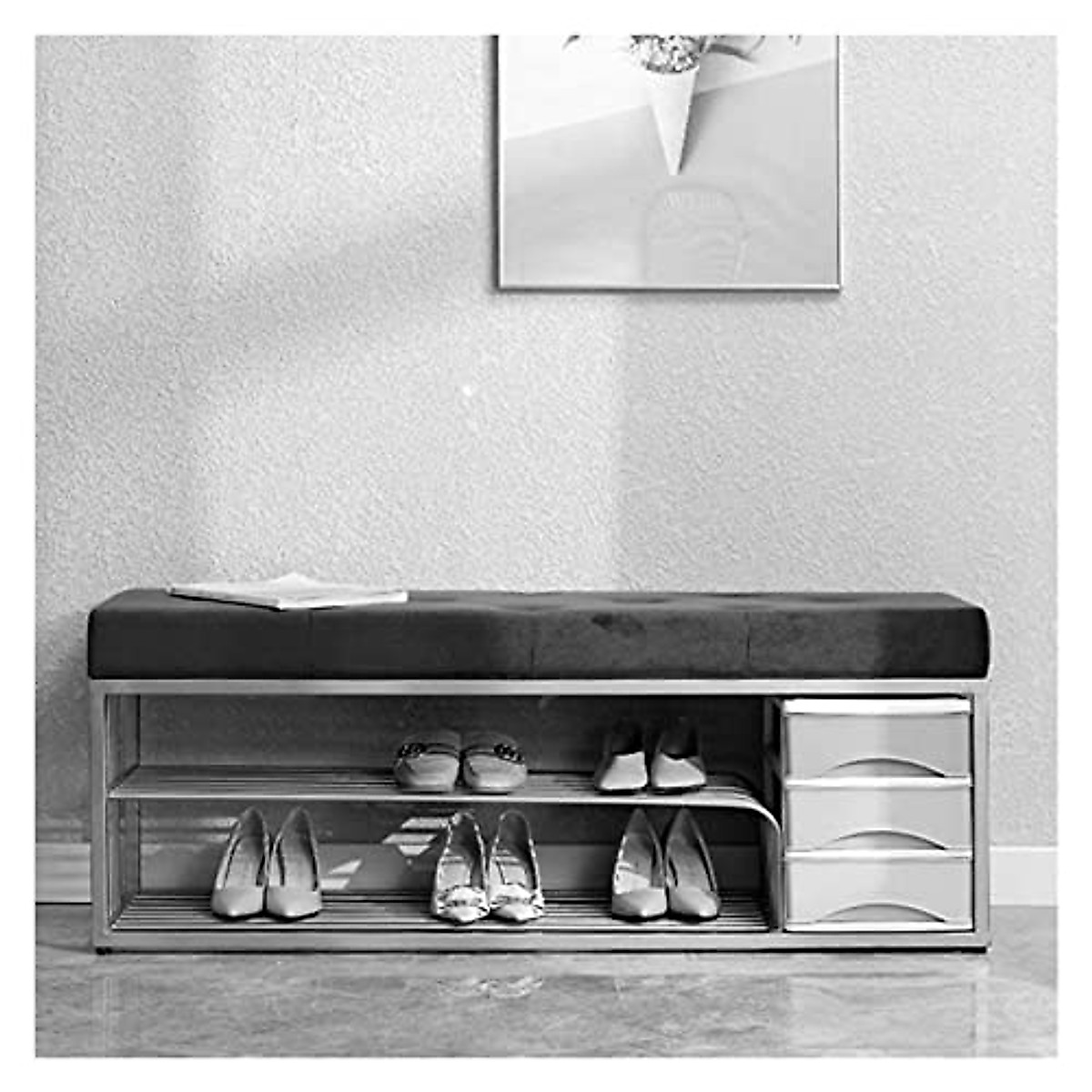 ALDEPO Shoe Cabinet Entryway Shoe Rack with Storage Drawers Iron Art Shoe Changing Stool with Cushion Wardrobe Shoe Rack Shoe Rack Bedside Bench