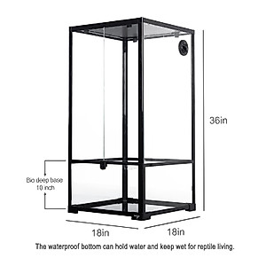 WACOOL Glass 50 Gallon Reptile Tank, Front Opening Chameleon Cage 18" x 18"x 36", 3-in-1 Side Design(Glass or Mesh+Glass), Bio Deep Base 10" Vertical Reptile Cage for Frog Iguana