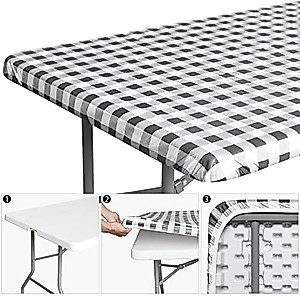 Deluxe Elastic Edged Flannel Backed Vinyl Fitted Table Cove (Dark Gray, 4ft,30x48inch)