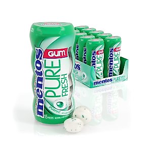 Mentos Pure Fresh Sugar-Free Chewing Gum with Xylitol, Spearmint, 15 Piece Bottle (Bulk Pack of 10)