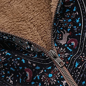 Andongnywell Womens Jackets Parka Boho Ethnic Print Vintage Fleece Lined Exotic Hooded Long Warm Padded Coats Plus Size (Black,Medium)