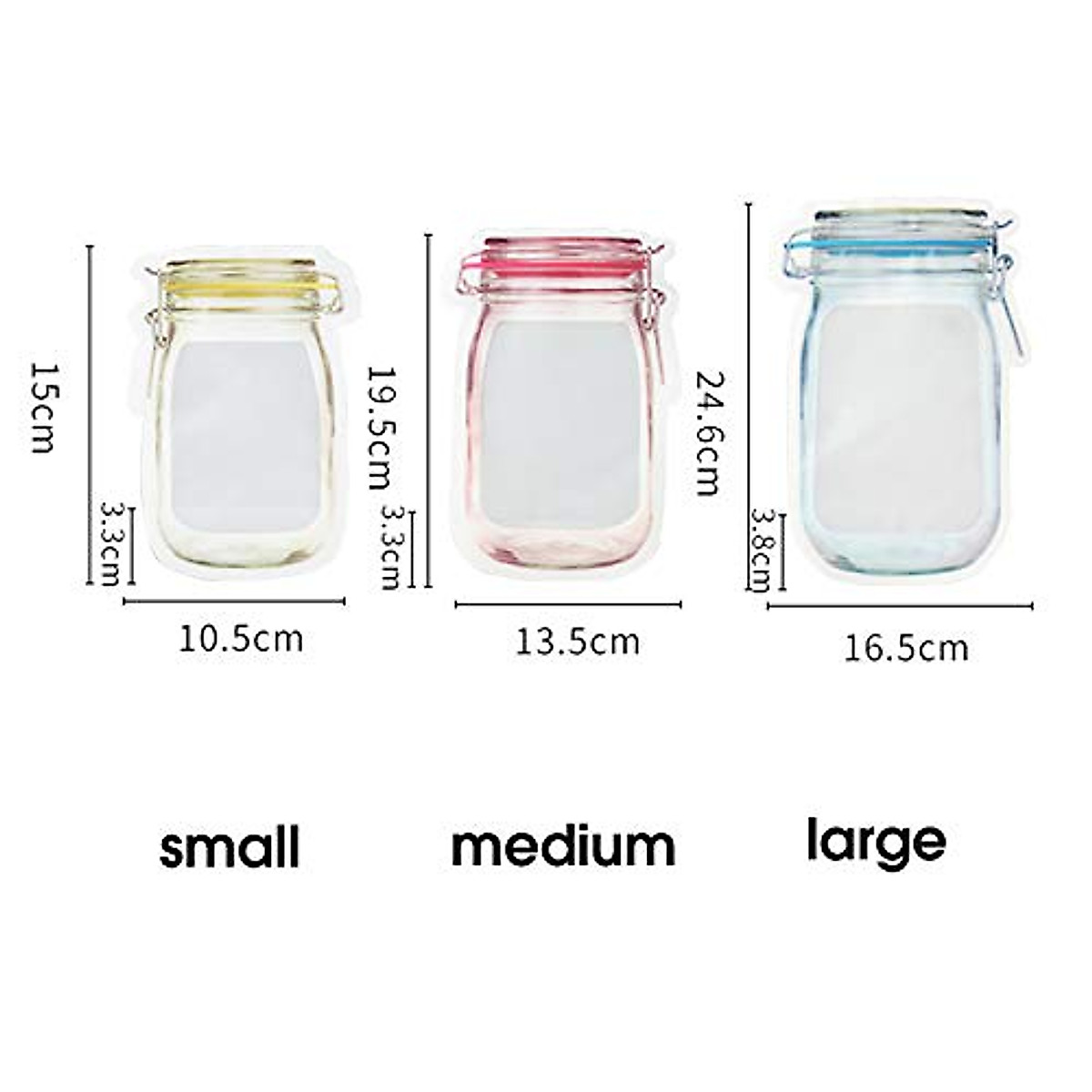 Reusable Mylar Storage Bags, 32 Ziplock Sealing Food Preserve Mason Jar Bags, Easy to fill and seal, Moisture proof, Transparent matte, Smooth edges, Sizes Large, Medium, Small