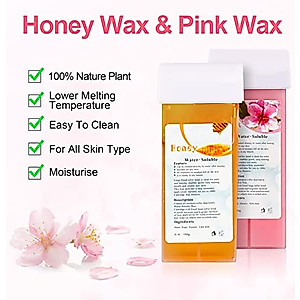 Wax Roller Kit for Hair Removal,Roller Waxing Kit,Roll On Wax Kit For Hair Removal Sensitive Skin,Roll On Wax Kit For Face,Arms, Legs And Larger Areas Of The Body Hair Removal,Roll on Wax Warmer Kit