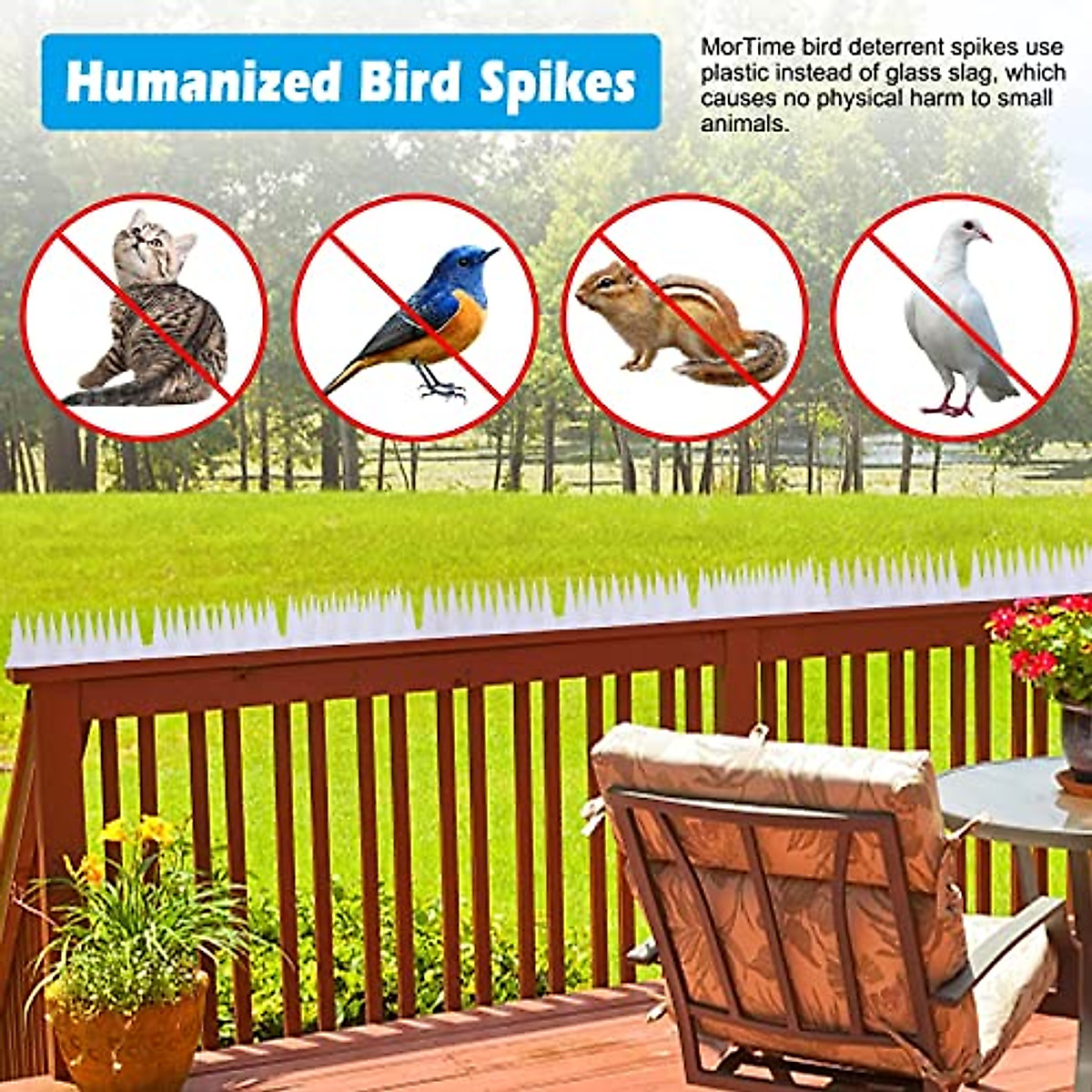 MorTime 12 Pack Bird Spikes 13.2 FT Bird Deterrent Spikes for Small Birds Squirrels Cats Keep Birds Away from Fence Roof Railing