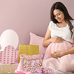 105 PCS Baby Shower Cellophane Treat Bags, Gender Reveal Candy Bag Polka Dot Stripes Printed Plastic Goodie Favor Bags with 100 Silver Twist Ties for Christmas Birthday Party Decor(Light Pink)