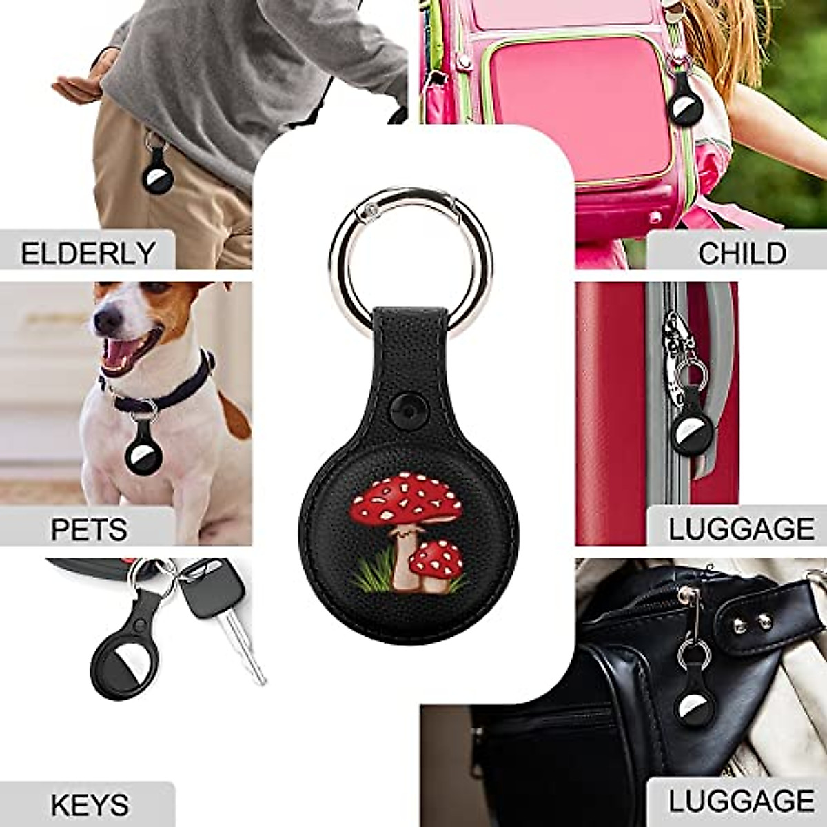 Magic Mushrooms Cute Case Compatible for Airtag Protective Cover Holder with Keychain 1PC