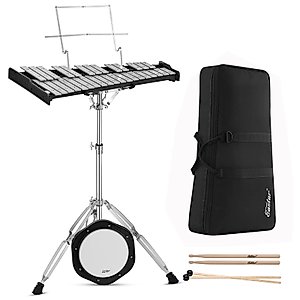 Eastar Professional 32 Note Glockenspiel Xylophone Bell Kit Percussion Kit with 8 Inch Drum Practice Pad, Stand, Glockenspiel Stick, Drum Sticks and Carrying Bag