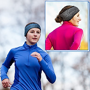 3 Pieces Women Ponytail Headband Winter Ear Warmer Running Headbands Yoga Hair Band Sports Earmuff for Women Girls Outdoor Skiing (Hemp Black, Navy, Hemp Gray)