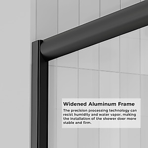 DELAVIN 60.in W x 72.in Semi-Frameles Black Shower Door with Clear Tempered Glass and Easy Roller System, Sliding Shower Door with Water Seal Strips, Glass Shower Door with Explosion-Proof Film
