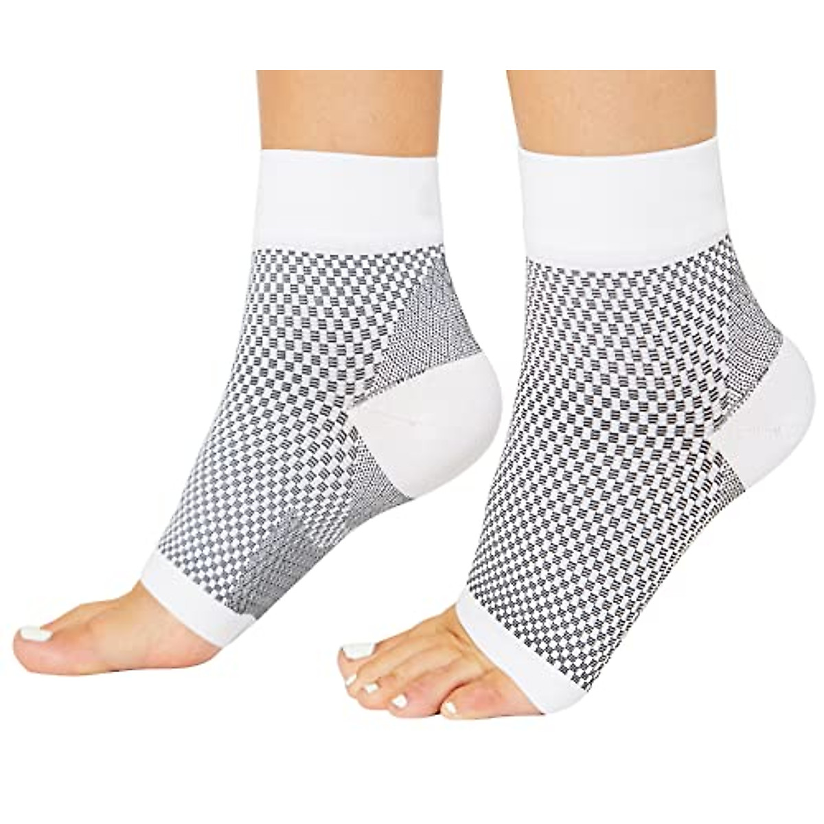 THEODORE MAGNUS Premium Compression Socks for Plantar Fasciitis, Foot Sleeves for Everyday and Pain Relief Treatment with Arch Support - White - Medium (1 Pair) - CS1-White-M