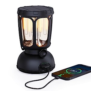 Mesqool Lanterns for Power Outages 650LM, LED Lantern Flashlight Battery Powered Rechargeable 6000 Solar Crank, Camping Essentials with USB C Cable