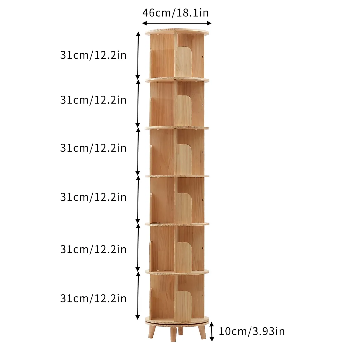 Weglae Rotating Bookshelf,360 Display Floor Standing,Wooden Floor Standing Bookcase,Multifunctional Bookshelf Organizer for Home Office Living Room 20.47 * 20.47 * 4.72in (Tiers: 6)