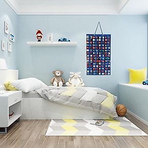 JOYMOMO Hanging Storage Organizer for Toy Cars Felt Display Case Hold Up 60 Toy Cars (Without Accessories)(Blue)