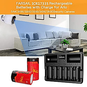 Arlo Batteries Rechargeable 8 Pack, FARSAIL 800mAH 123A NiMH Batteries and CR123A Charger for Arlo VMC3030 VMK3200 VMS3130 3230C 3430 3530 Cameras, August Pro WiFi, Flashlight