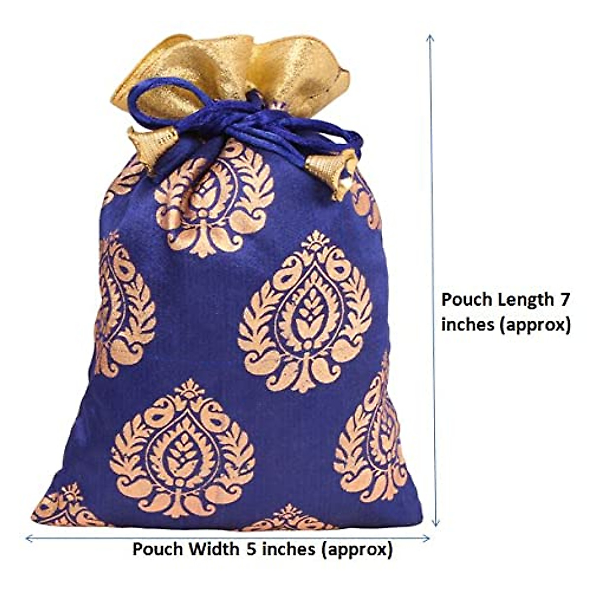 Touchstone Drawstring Bags Traditional Indian Handcrafted in Ficus Leaf Pattern Brocade fabric. Perfect for Gifts Jewelry Weddings Sweet Distribution Set of 9 Vibrant Multicolor Pouches Purses Potli.