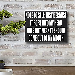 JennyGems Note To Self: Just Because It Pops Into My Head Wooden Sign, Funny Signs and Gifts, Sassy Table Decor and Wall Hanging, Desk and Coworker Decoration, Made in USA