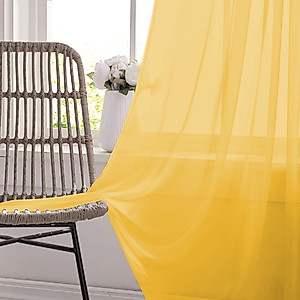 KEQIAOSUOCAI Gold Yellow Sheer Curtains for Small Windows Rod Pocket Short Dark Yellow Sheer Drapes 45 Inch for Bathroom Basement 1 Pair 52x45