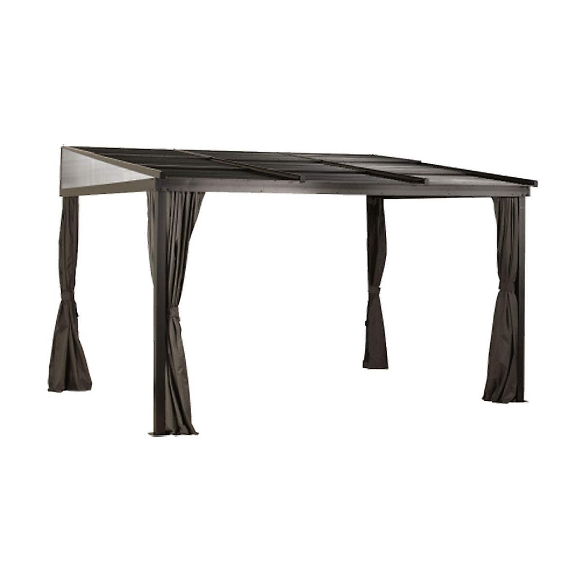 Sojag 10' x 12' Francfort Wall-Mounted Hardtop Gazebo Outdoor Weather-Resistant Aluminum Frame Sun Shelter Black,Brown